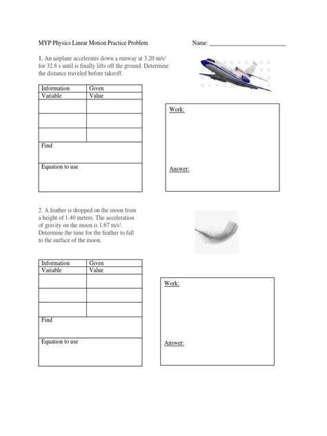 Myp Physics Linear Motion Practice Problems Part 2 Pdf Acceleration Speed