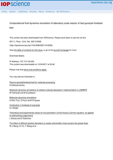 Pdf Computational Fluid Dynamics Simulation Of Laboratory Scale Reactor Of Fast Pyrolysis