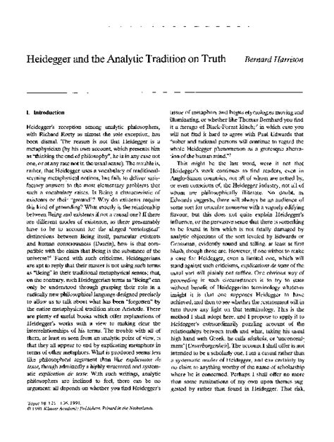 Pdf Heidegger And The Analytic Tradition On Truth
