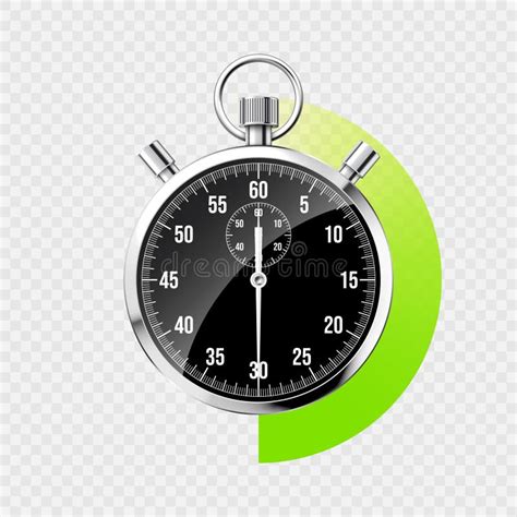 Realistic Classic Stopwatch Shiny Metal Chronometer Black Time Counter With Dial Stock Vector