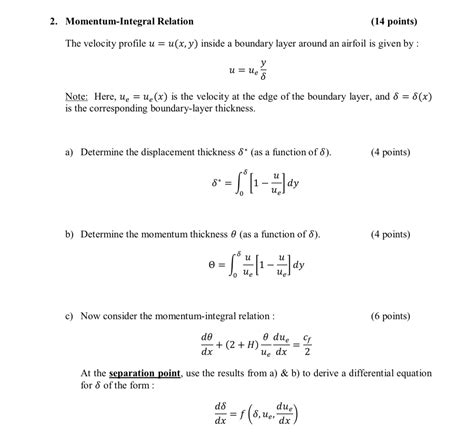 Solved Momentum Integral Relation 14 ﻿points The Velocity