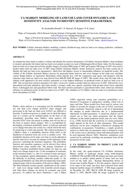 Pdf Ca Markov Modeling Of Land Use Land Cover Dynamics And Sensitivity Analysis To Identify