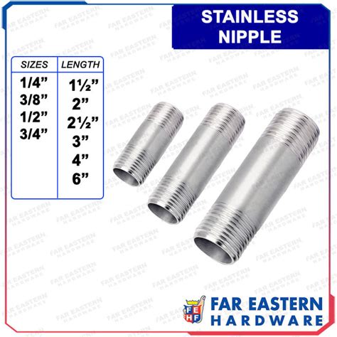 Stainless Steel Nipple Male Threaded Pipe Fittings Ss 304 14 38