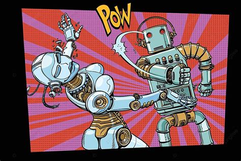 Male And Female Robots Fighting Domestic Violence Scifi Future Humanoid Vector Scifi Future