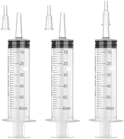 60ml Plastic Syringe For Liquid 3 Pack Large Syringes With Adapter