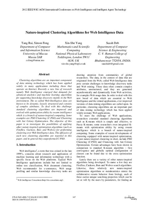 Pdf Nature Inspired Clustering Algorithms For Web Intelligence Data