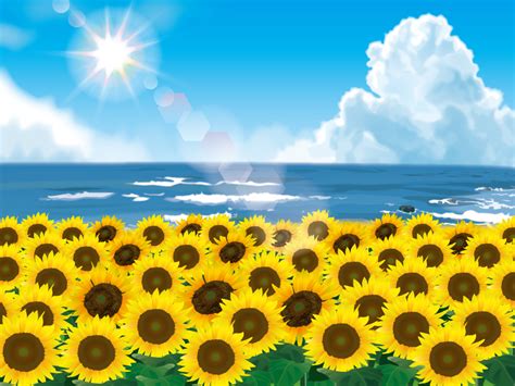フリーイラスト ひまわりの花と夏の海の風景でアハ体験 Gahag 著作権フリー写真・イラスト素材集