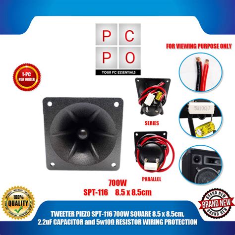 Pc Po Tweeter Piezo Spt 116 700w Square 8 5x8 5cm 2 2uf Capacitor And 5w10Ω Resistor Wiring
