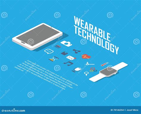 Smart Watch Concept Illustration Smartwatch And Smartphone As Wearable Technology With Icons