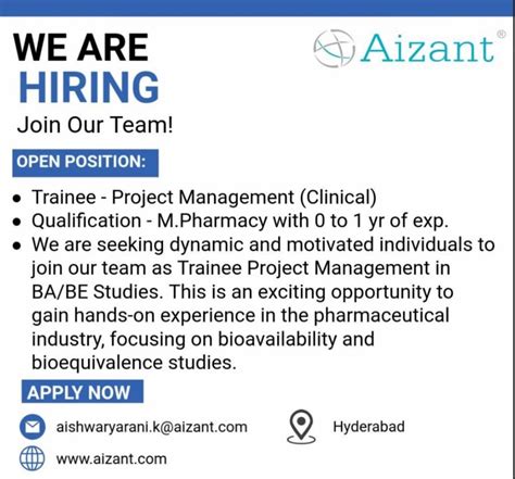 Freshers Needed As Trainee Project Management Clinical In Aizant