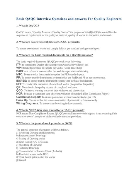 Basic Qaqc Interview Questions And Answers For Quality Engineers Pdf