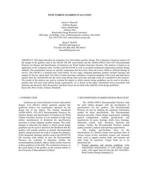 Pdf Wind Turbine Gearbox Evaluation