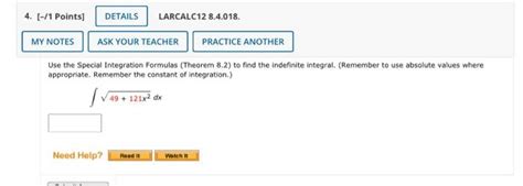 use the special integration formulas theorem 8 2 to
