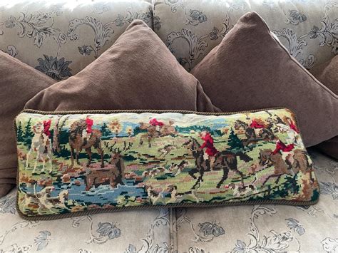 Lovely Cushion Cover Of A Tapestry Of A English Hunting Scene With