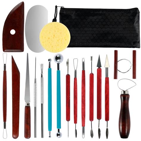 Evjurcn 18pcs Clay Scultping Tool Set Wooden Pottery Carving Tool Kits Multipurpose Clay Carving