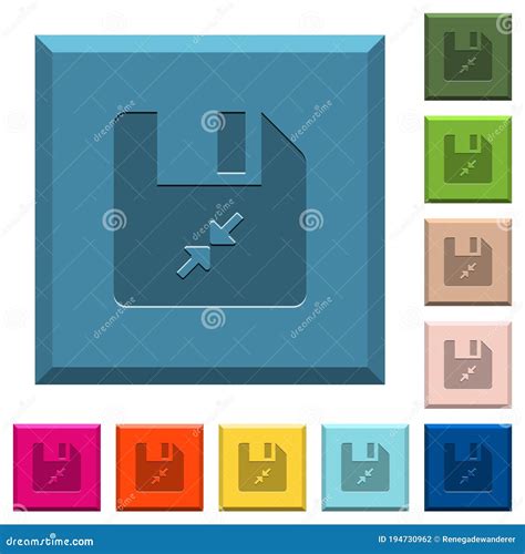 Compress File Engraved Icons On Edged Square Buttons Stock Vector Illustration Of File Colors