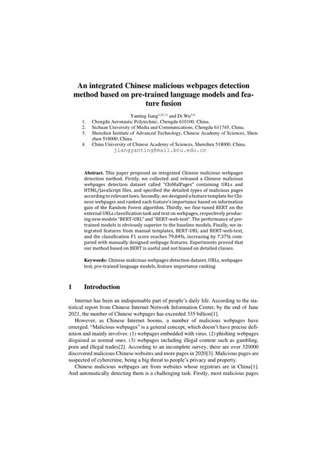 Pdf An Integrated Chinese Malicious Webpages Detection Method Based