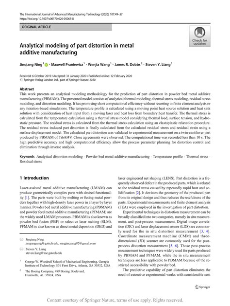 Analytical Modeling Of Part Distortion In Metal Additive Manufacturing