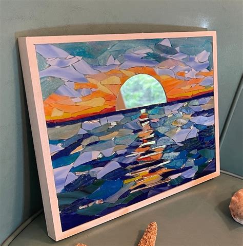 Ocean Sunset Mosaic Beach Mosaic Wall Art Stained Glass Mosaic Wall Hanging Beach House Decor