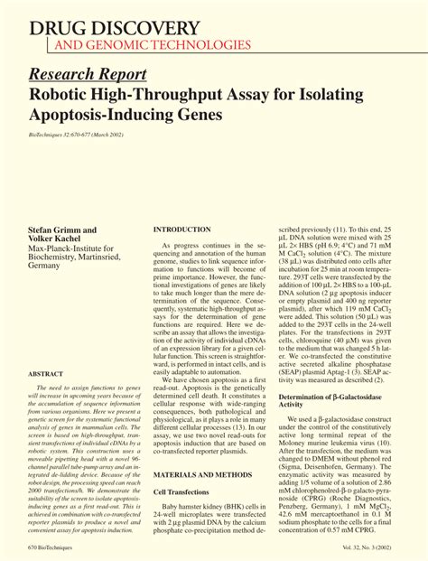 Pdf Robotic High Throughput Assay For Isolating Apoptosis Inducing Genes