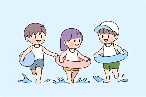 한국의 여름 휴가 어린이 일러스트레이션 프리미엄 벡터