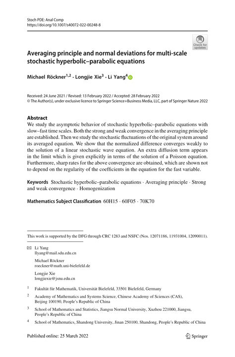 Pdf Averaging Principle And Normal Deviations For Multi Scale Stochastic Hyperbolicparabolic