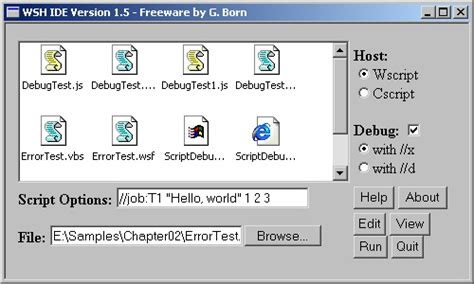 a wsh ide to execute and debug scripts