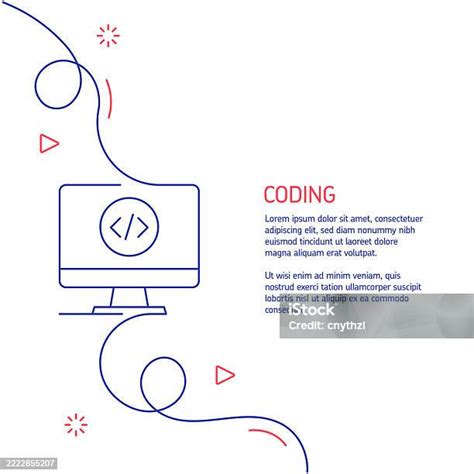 코딩 아이콘의 연속 선 그리기 손으로 그린 기호 벡터 그림입니다 얇은 파란색과 빨간색 선이 있는 미니멀한 디자인 연속성에 대한 스톡 벡터 아트 및 기타 이미지 Istock