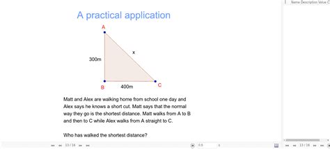 pythagoras theorem revision and practical applications geogebra