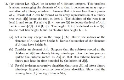 Solved 3 10 Points Let A 1n Be An Array Of N Distinct