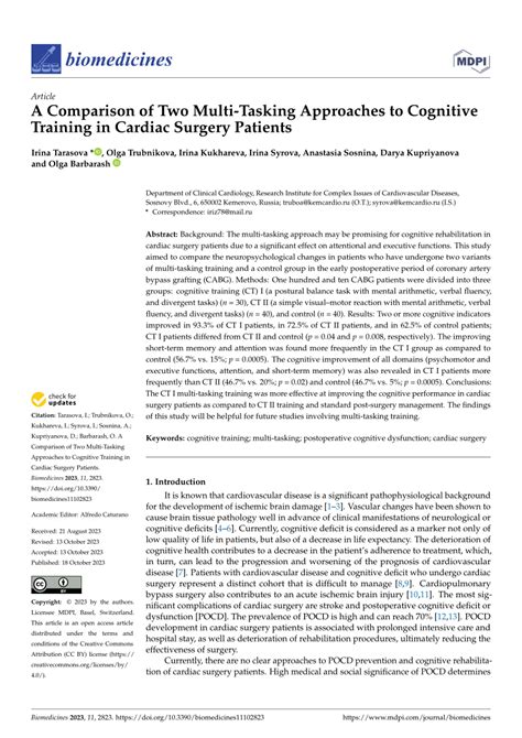 Pdf A Comparison Of Two Multi Tasking Approaches To Cognitive Training In Cardiac Surgery Patients