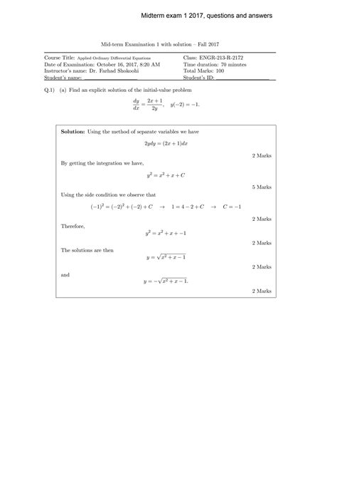 SOLUTION Midterm Exam 1 2017 Questions And Answers 2023 2024 Studypool
