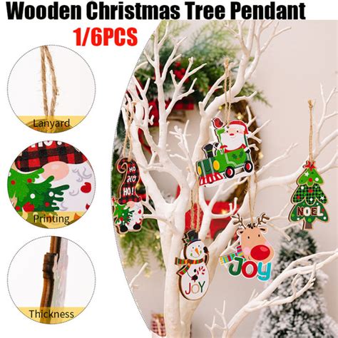 ต้นคริสต์มาส Diy ซานตาคลอสกวางไม้จี้สโนว์แมนโนมสำหรับตกแต่งงานฝีมือ1 6ชิ้น Th