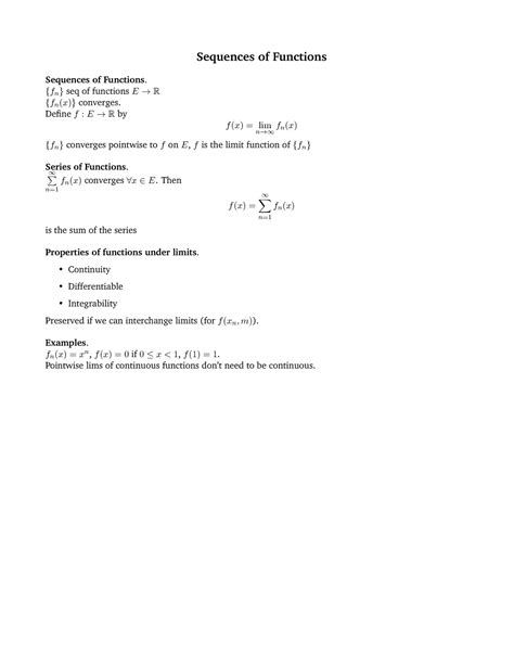 Sequences Of Functions Sequences Of Functions Sequences Of Functions