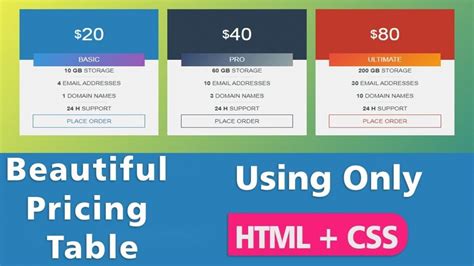 Beautiful Pricing Table Using Only Html And Css Html Css And