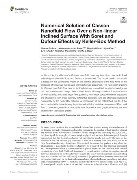 Pdf Numerical Solution Of Casson Nanofluid Flow Over A Non Linear Inclined Surface With Soret