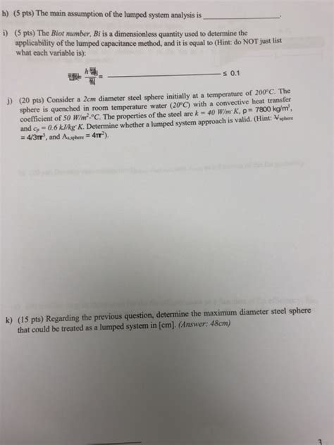 Solved H 5 Pts The Main Assumption Of The Lumped System