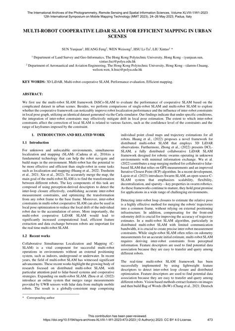 PDF MULTI ROBOT COOPERATIVE LIDAR SLAM FOR EFFICIENT MAPPING IN URBAN