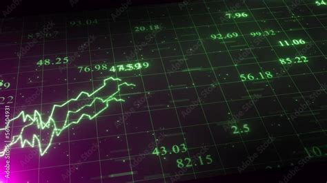 Abstract Green Stock Market Chart Animation With Number Moving On Dark Pink Effects On The