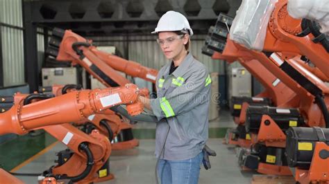 Maintenance Engineer Worker Working With Robotic Machine At Factory Stock Video Video Of