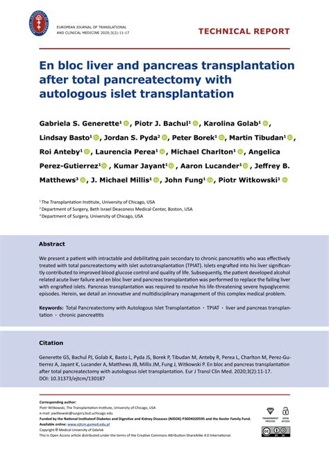 Pdf En Bloc Liver And Pancreas Transplantation After Total Pancreatectomy With Autologous