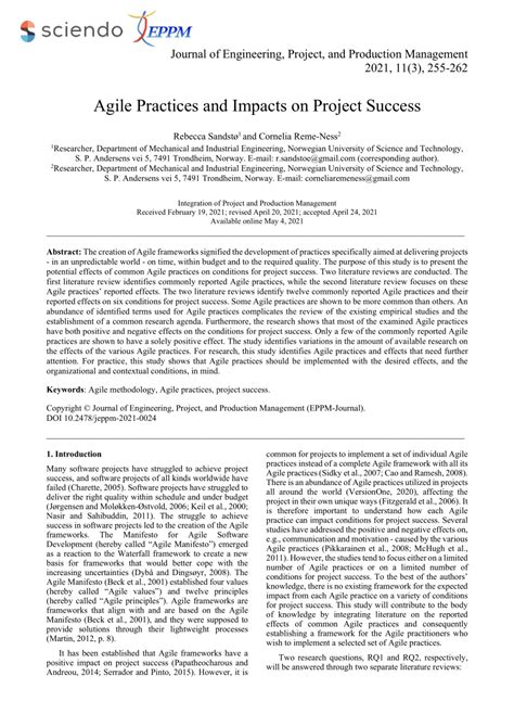 PDF Agile Practices And Impacts On Project Success