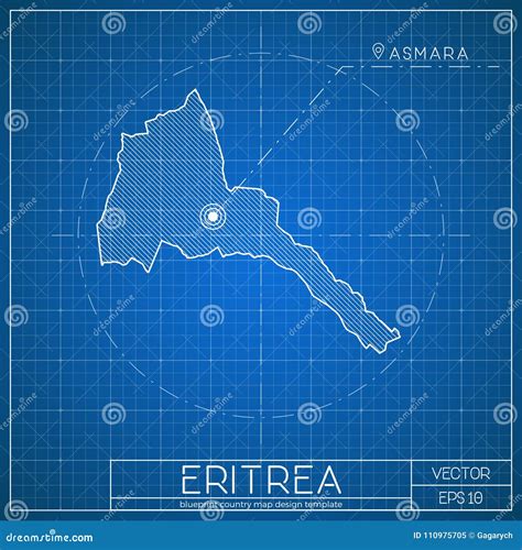 Eritrea Blueprint Map Template With Capital City Stock Vector