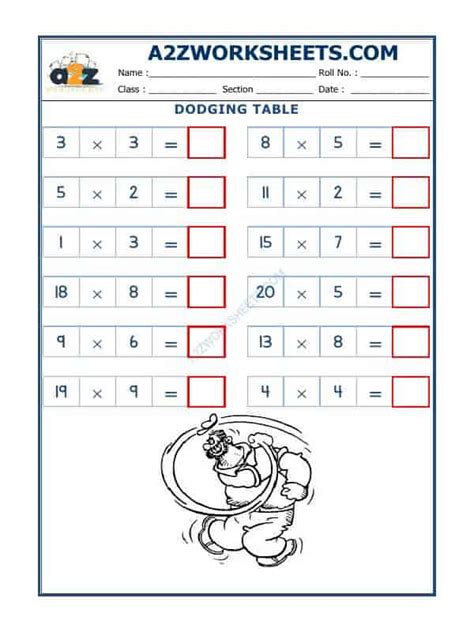 A2zworksheets Worksheet Of Dodging Table 07 Multiplication Maths
