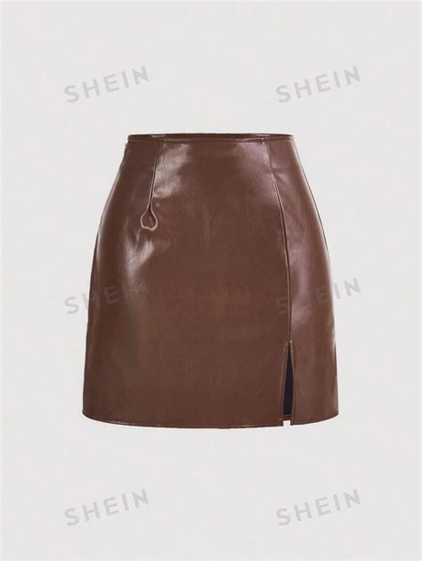 Shein Icon Split Hem Pu Leather Mini Skirt Shein Usa