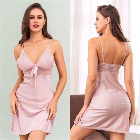 Sleepwear Sexy Lingerie Nightgown Lace Chemise Satin Slip Silk Negligee
