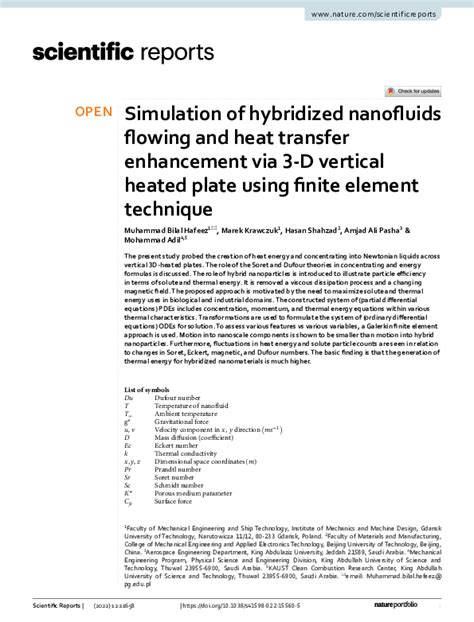 Pdf Simulation Of Hybridized Nanofluids Flowing And Heat Transfer Enhancement Via 3 D Vertical