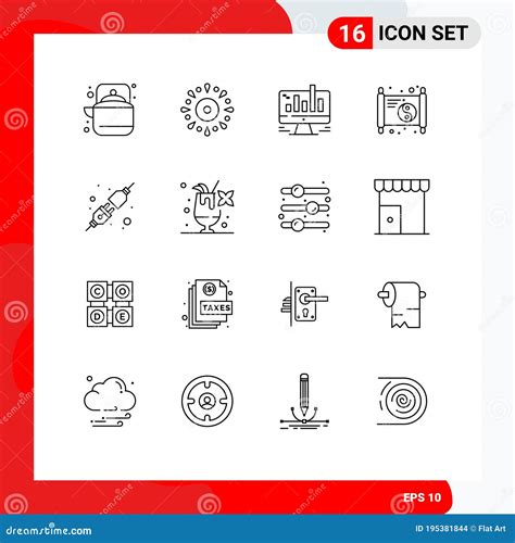 Group Of 16 Modern Outlines Set For Paper Chinese Holiday Web Computer Stock Vector