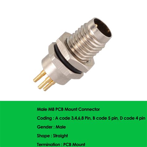 Male M8 Pcb Connector 8 Pin 6 Pin 4 Pin 3 Pin Shine Industry