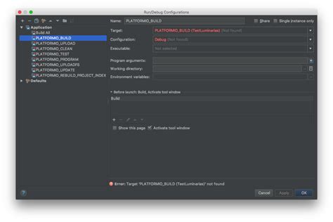 Cmake Clion And Platformio Target Not Found Configuration Issues